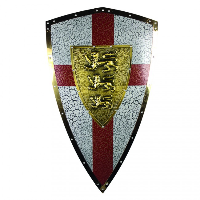 21" X 17.5" Royal Crusader Metal Kite Shield w/ 3 Lion Crest in Los ...